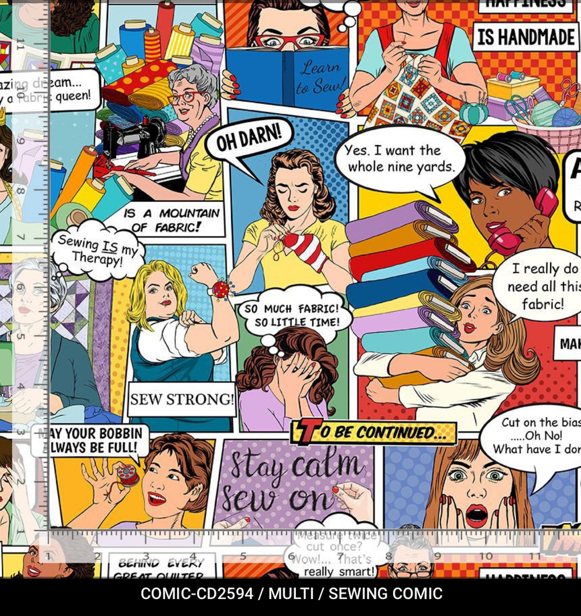 Sewing Comic from Timeless Treasures fabrics Sewing Room Collection ...