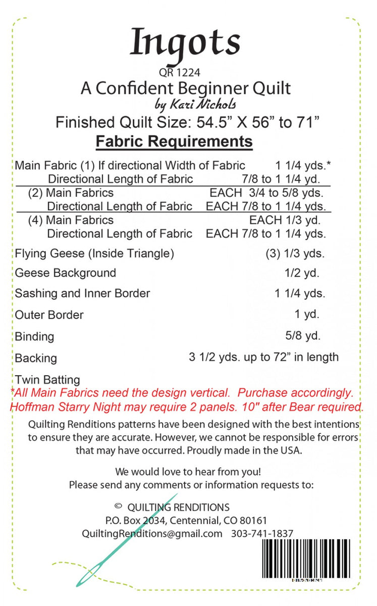 Ingots pattern Quilting Renditions – Pat on the Back